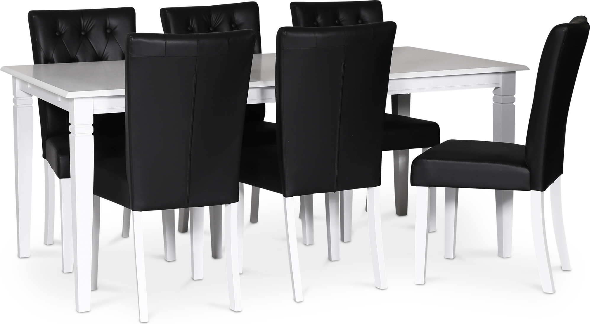 Sandhamn spisebordssæt; 180x95 cm bord med 6 stk. Crocket spisebordsstole i sort PU + 6.00 x ...