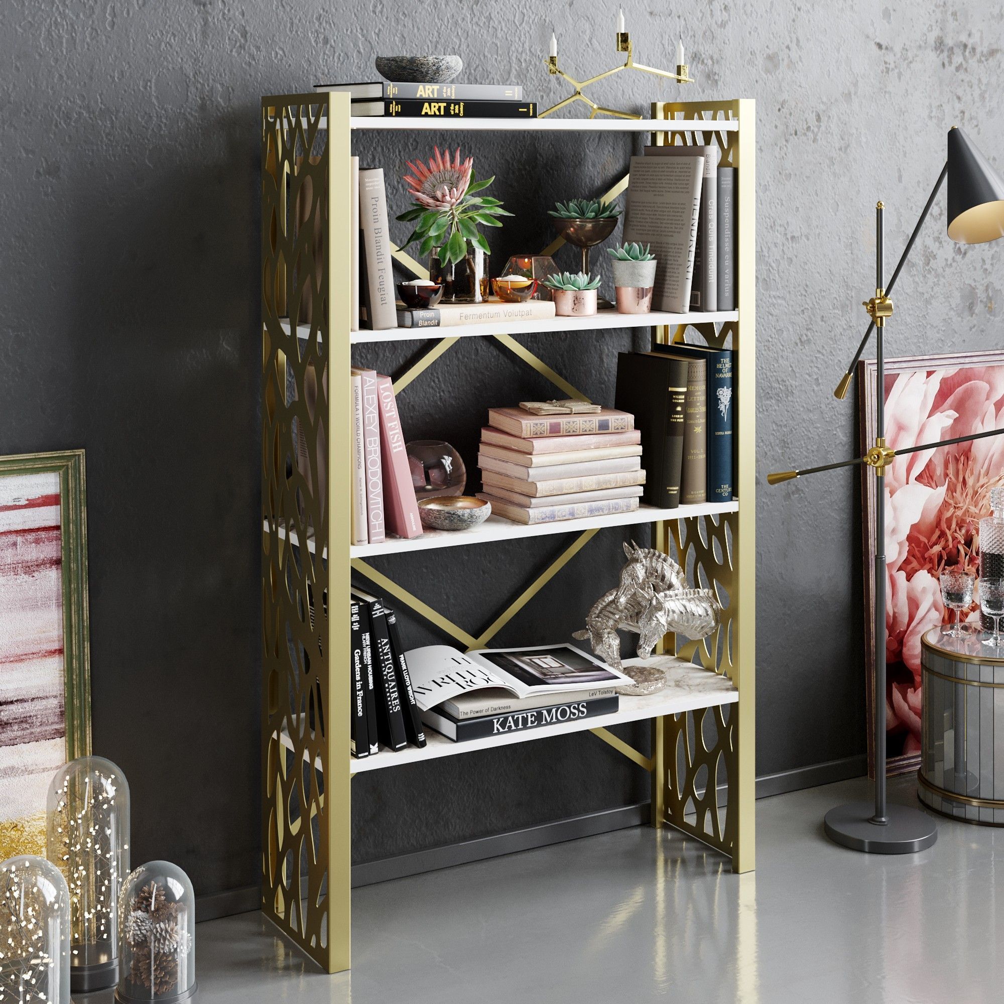 Tonga reol - Guld/hvid - 5995 DKK - Boghylder - Trendrum.dk