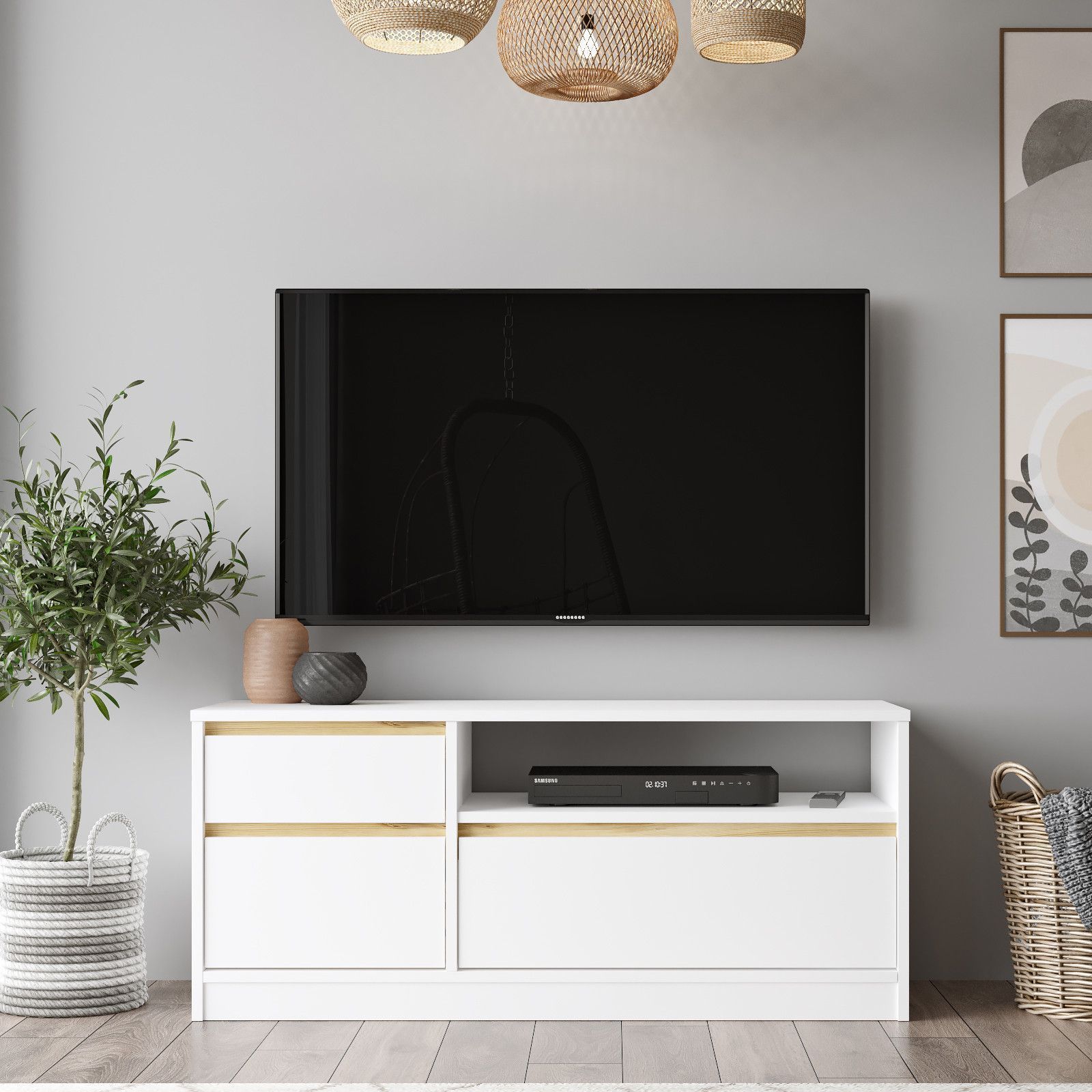 Luvio mediebænk 7 - Eg/hvid - 2095 DKK - TV-bænke - Trendrum.dk