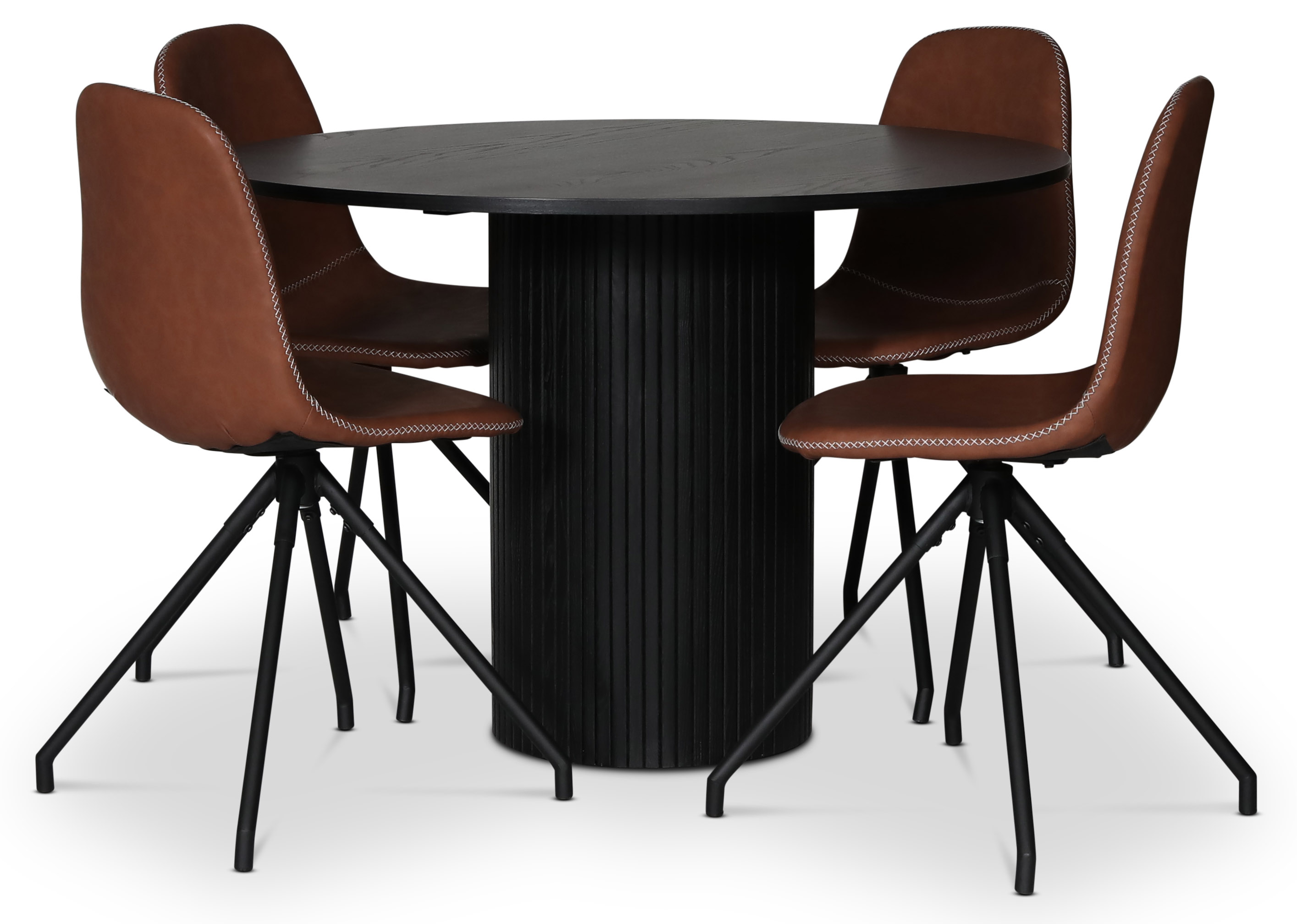 Cobe spisebordssæt; rundt spisebord i sortbejdset eg + 4 Bridge ...