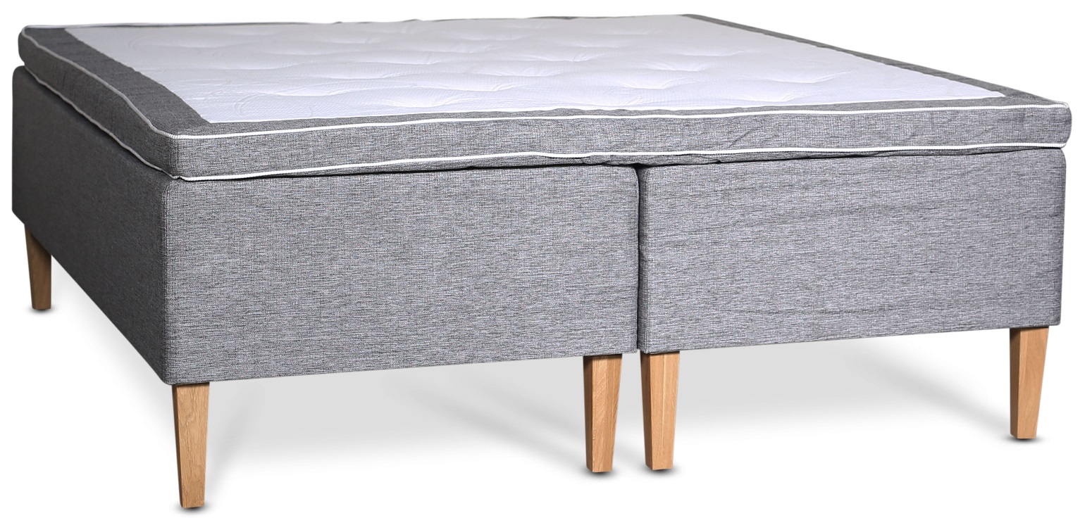 Sensation grå seng 180x200 cm med 7-zoners lomme/lomme + Møbelfødder ...