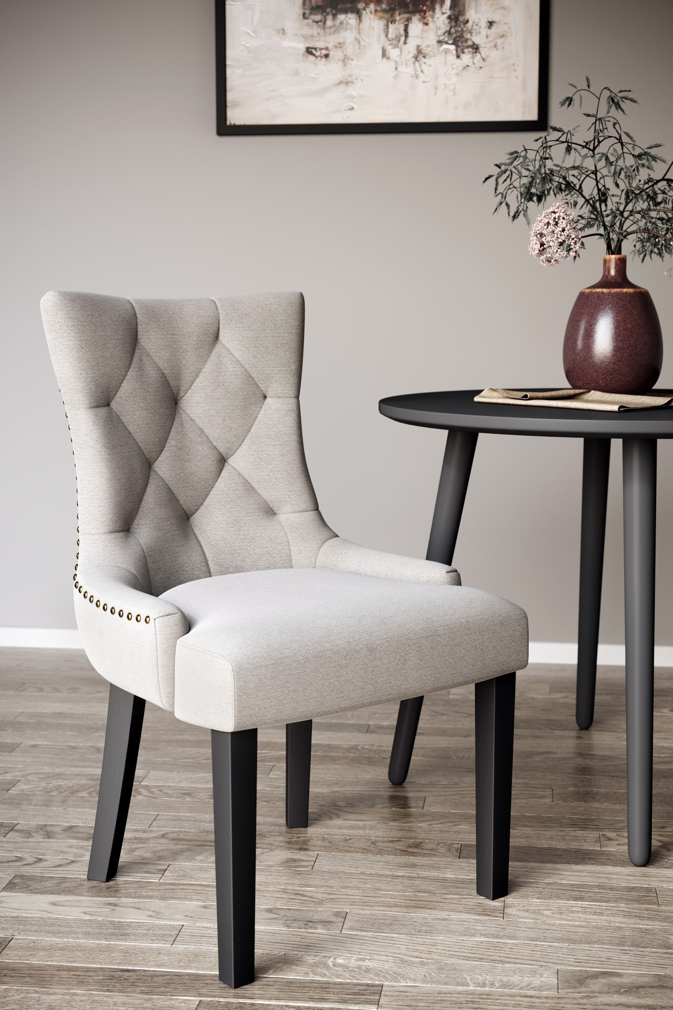 Tuva stol i beige stof med brune ben - 939 DKK - Polstret stole ...