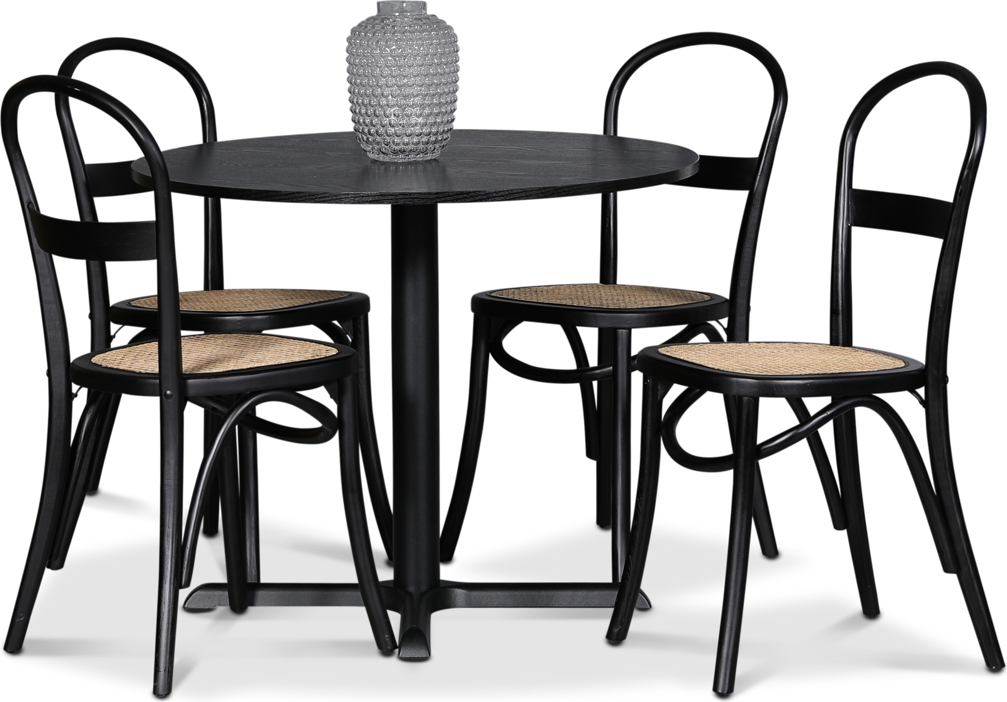 Solano spisebordssæt: Bord 90 cm inklusiv 4 stk. Axe stole - Sort Ask ...