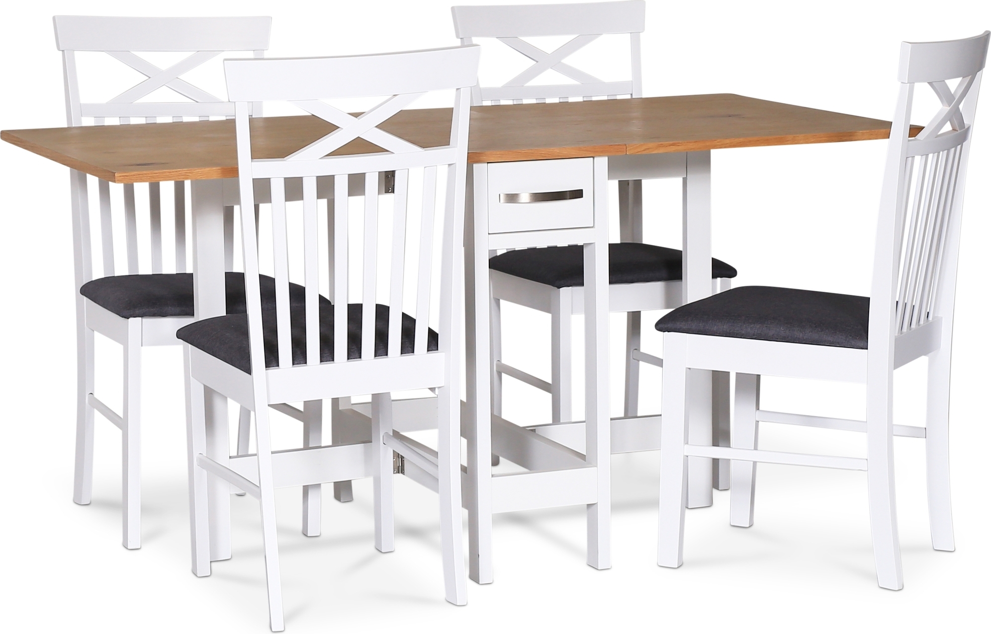 Fårö spisebordssæt; Fårö klapbord Hvid / Eg med 4 stk. Sofiero stole ...